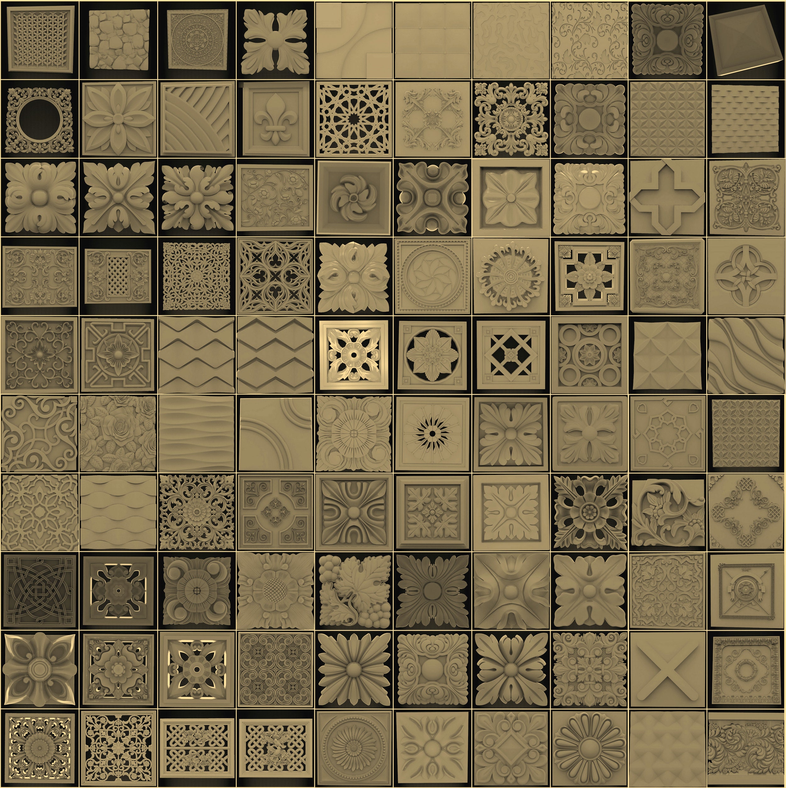 100 PANELS SQUARE 3D Stl Models, Relief STL File, Stl, 3d Cnc, Cnc ...