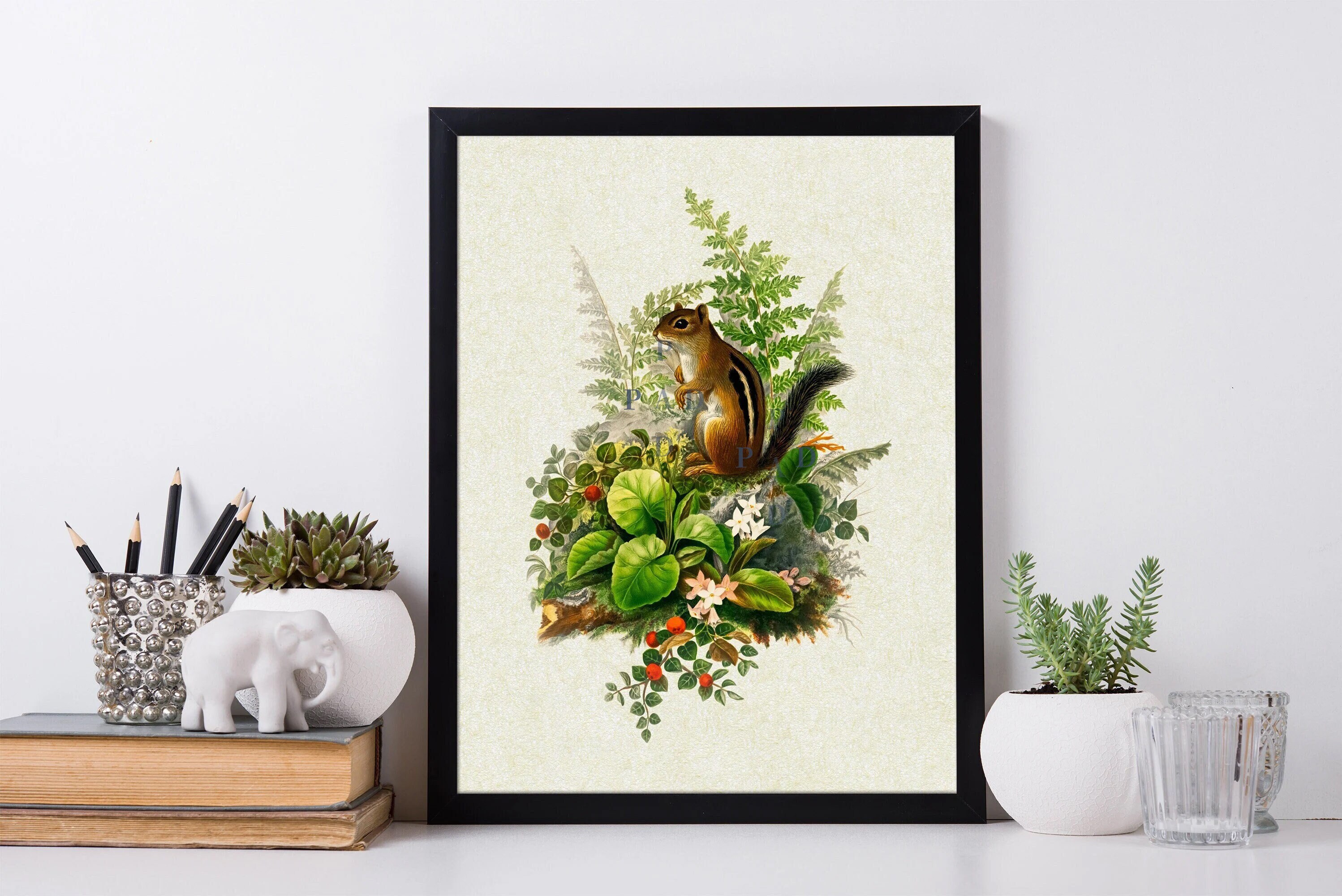 Chipmunk Print. Woodland Animal Print. Vintage Chipmunk Wall Art. Cottage Decor. Forest Print ...