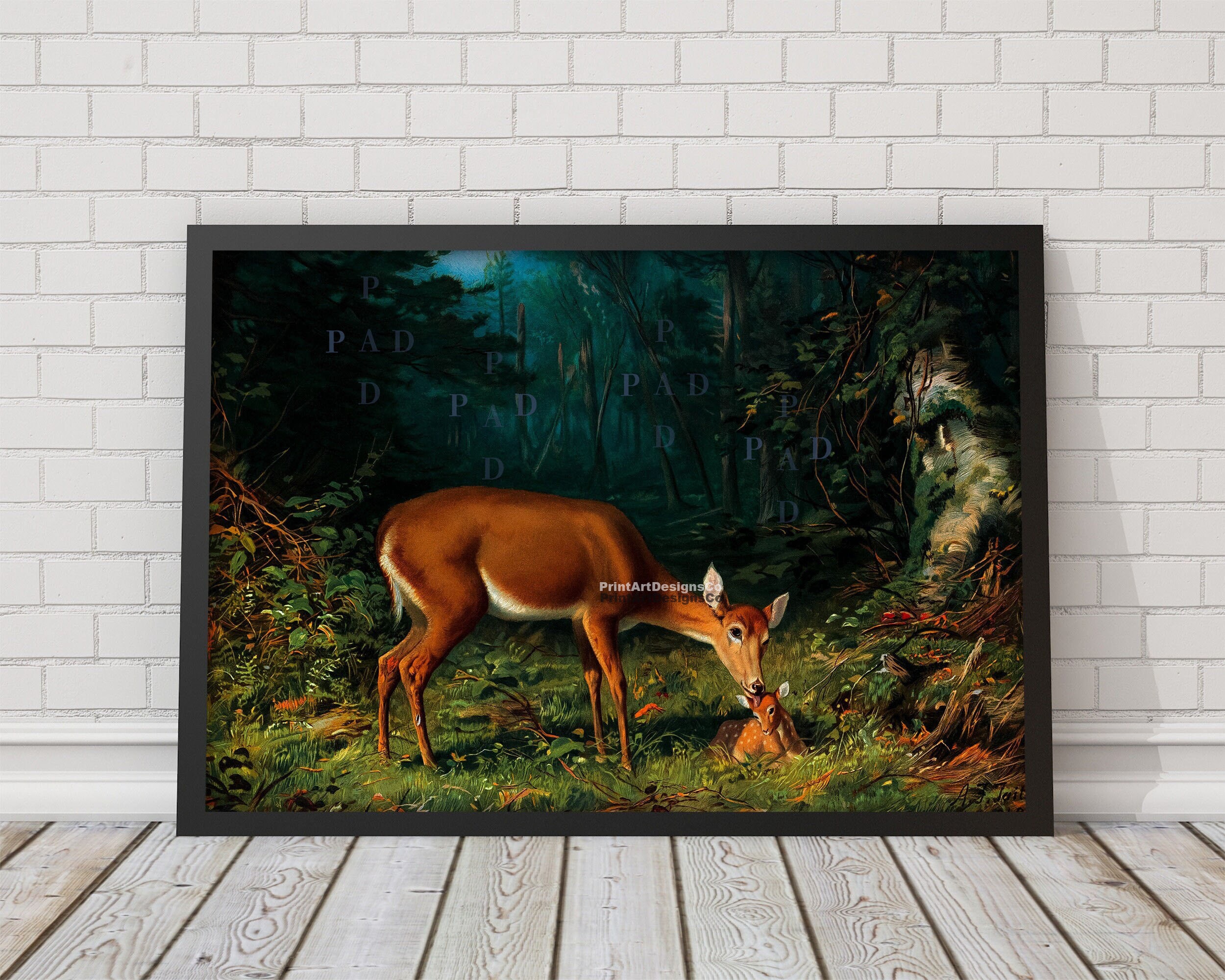 Vintage Animal Print.deer Wall Art.deer Forest Wall Art.vintage Forest ...