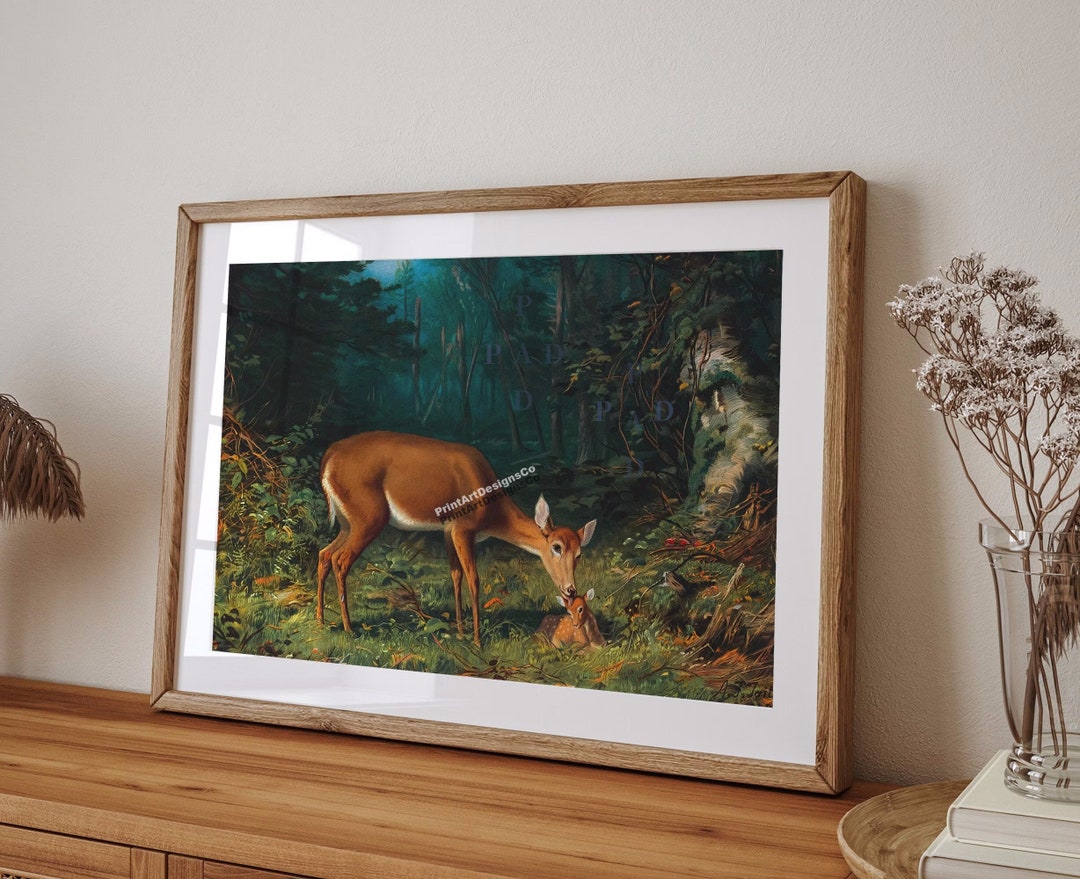 Vintage Animal Print.deer Wall Art.deer Forest Wall Art.vintage Forest ...