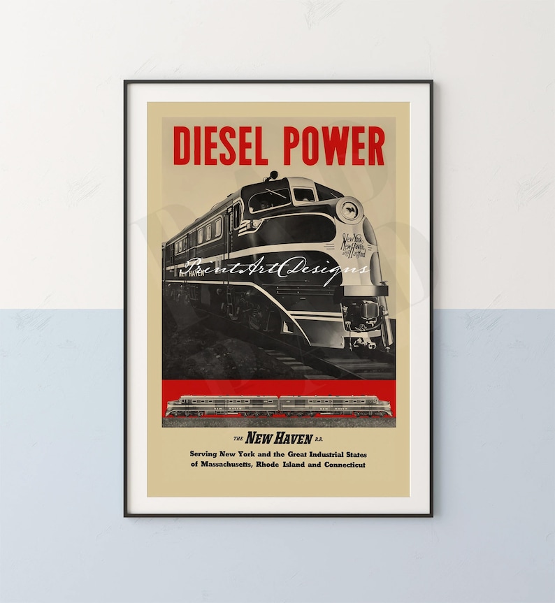 Vintage Train Poster – 1910s Diesel Power New Haven Railroad Print ...