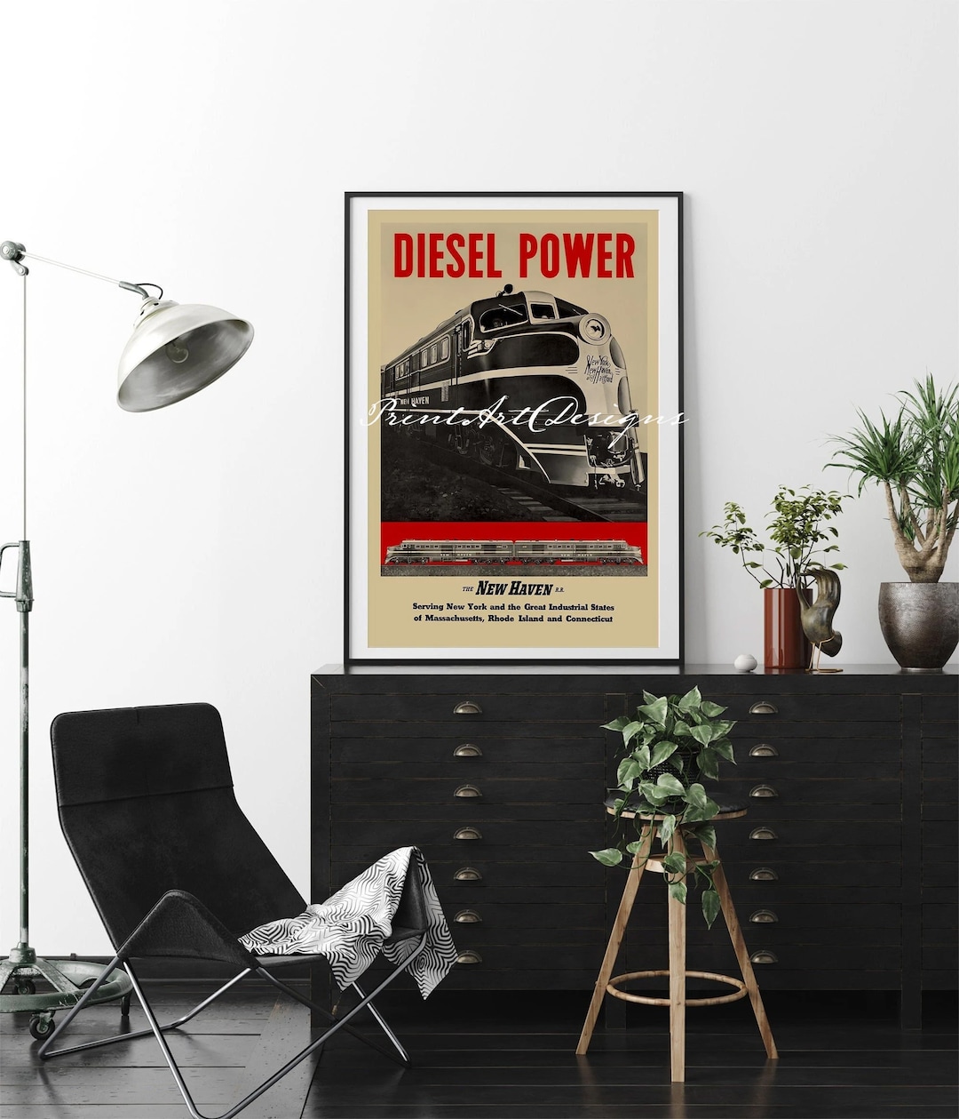 Vintage Train Poster – 1910s Diesel Power New Haven Railroad Print ...