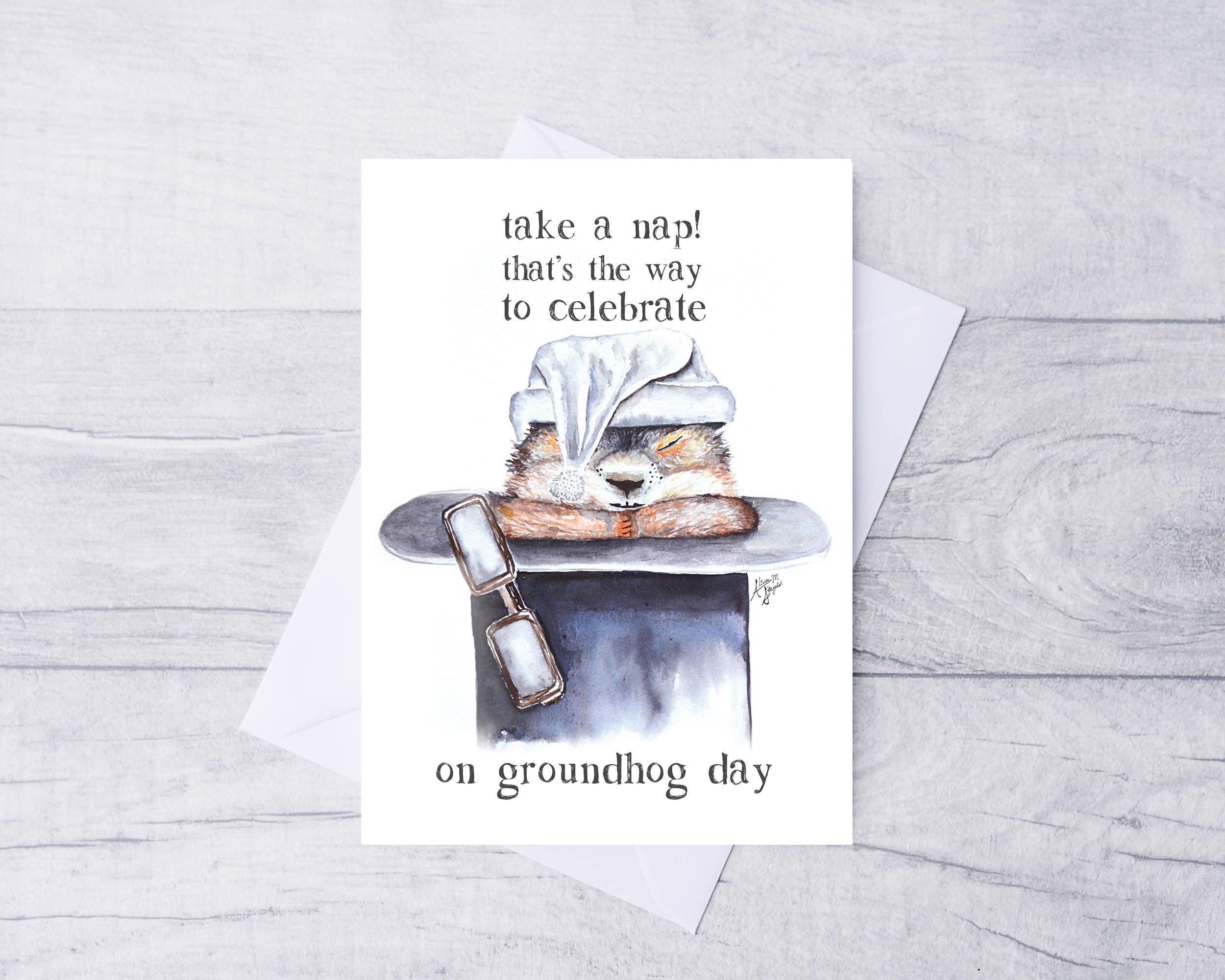 Groundhog Day Nap Card: Funny Punxsutawney Phil Note Card With Envelope ...