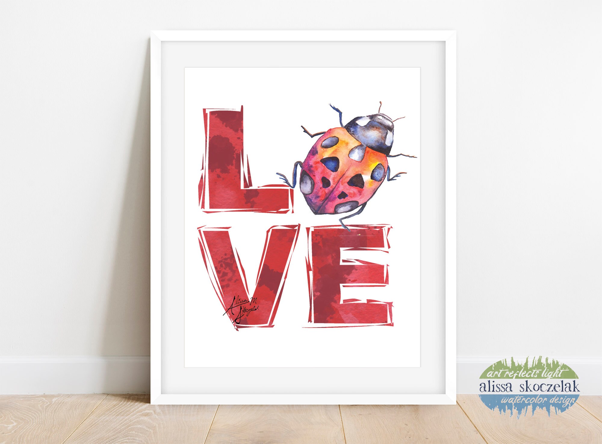 Love Bug Ladybug Modern Wall Art Print Red Love Square Wall Art Love ...