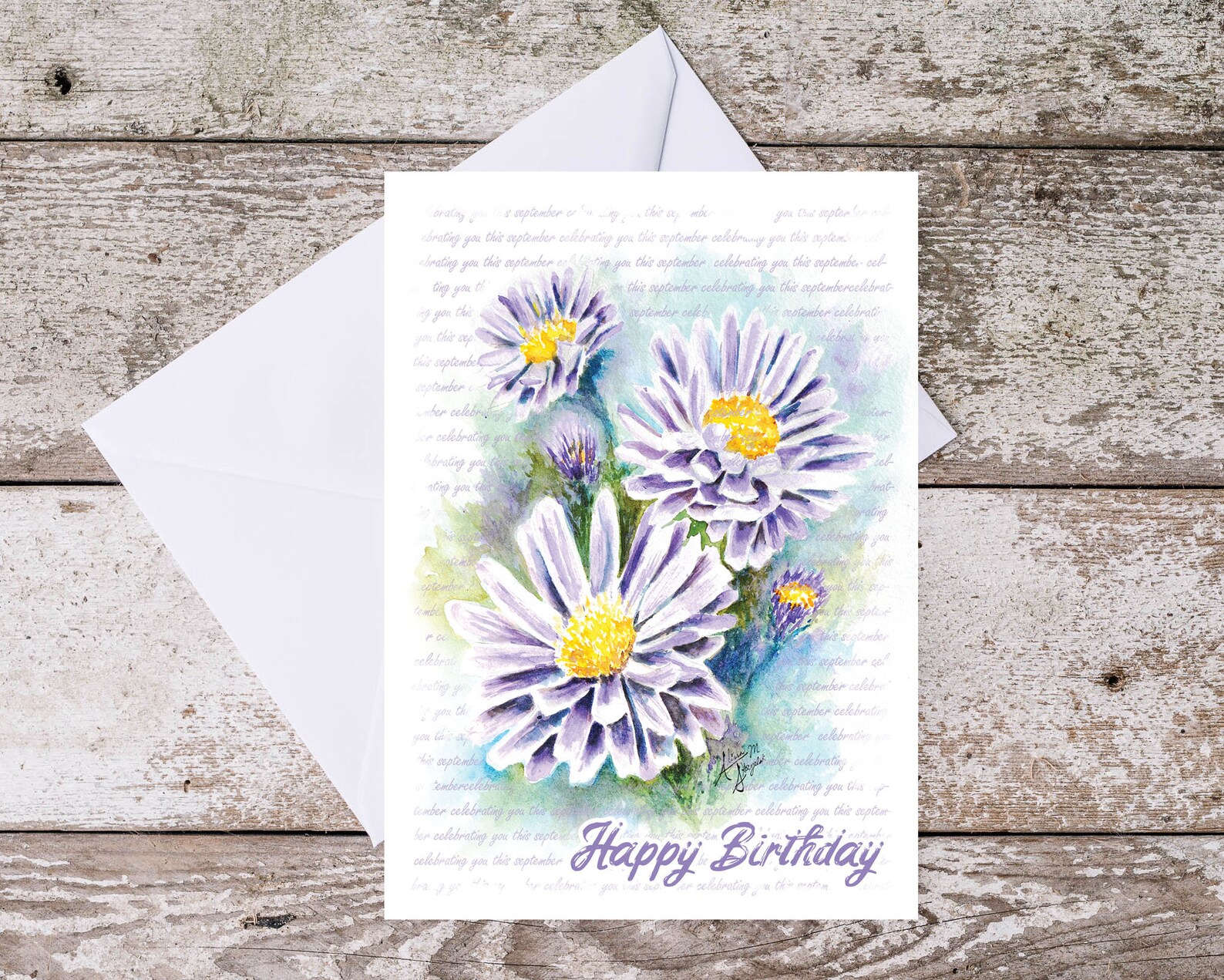September Birthday Card Birth Month Flower Card ~ Painted Flower Happy ...