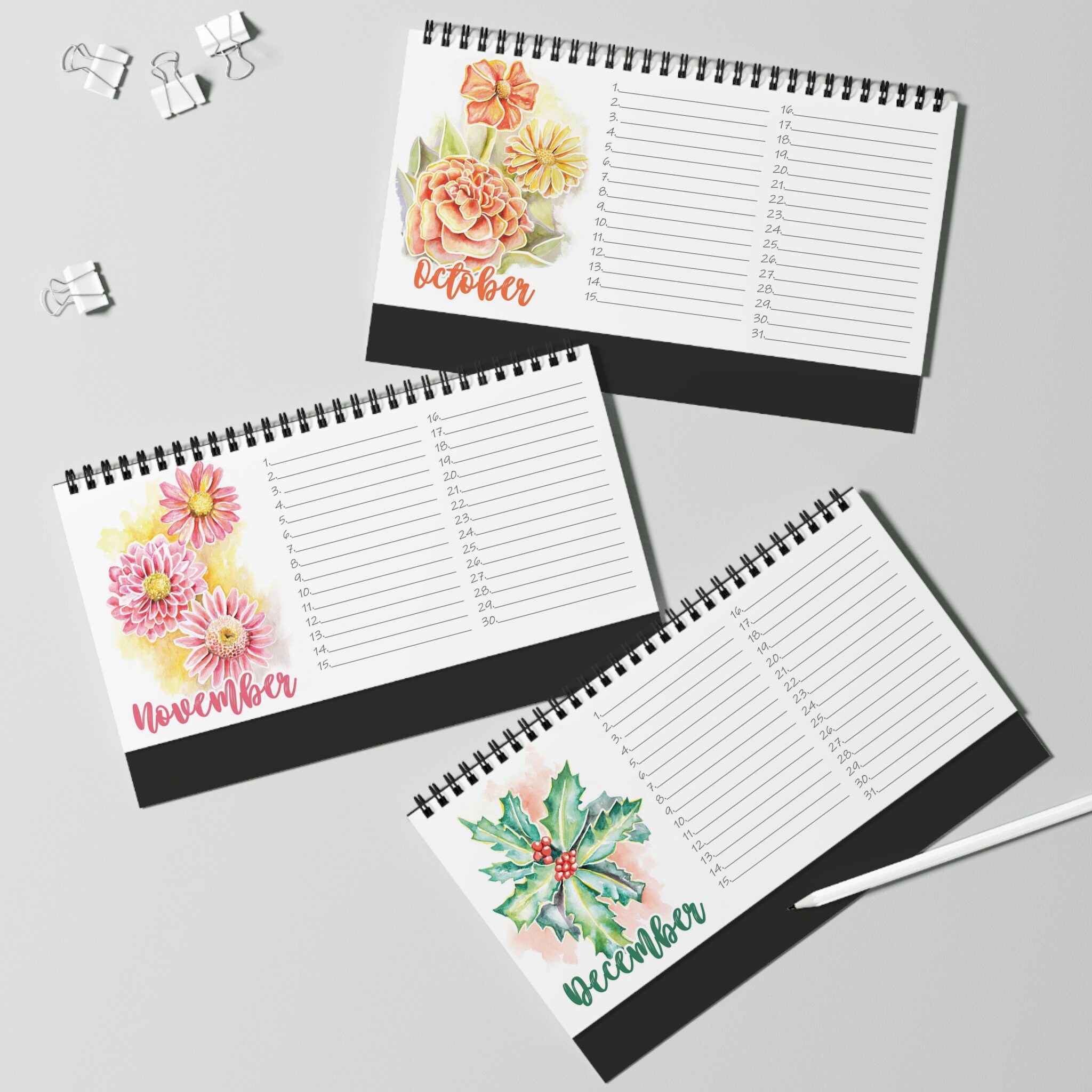 Birth Month Flower Celebration Calendar Desk Calendar Floral Perpetual ...