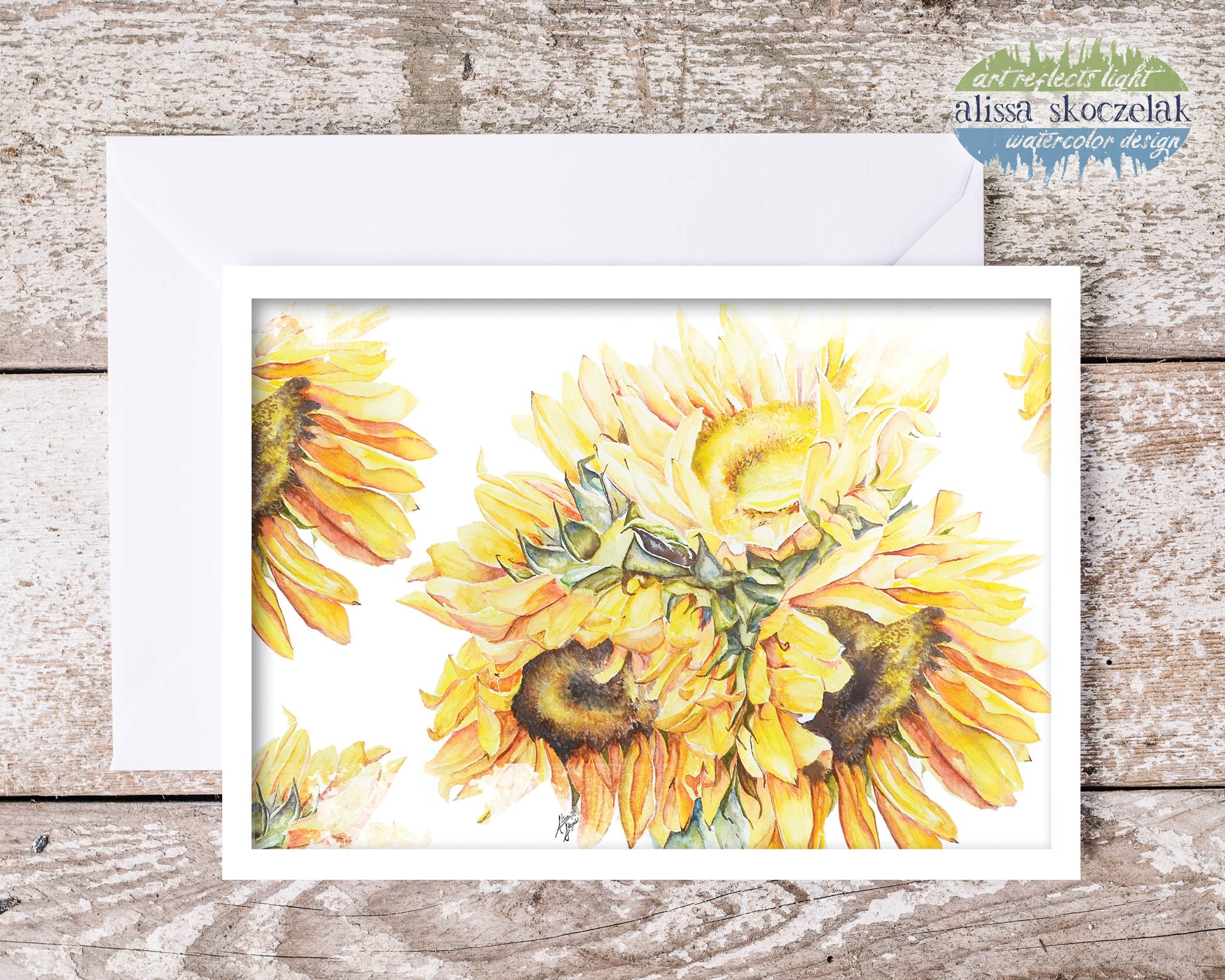 Sunflower Card Watercolor Sunflower Art Print Note Card Set W ...