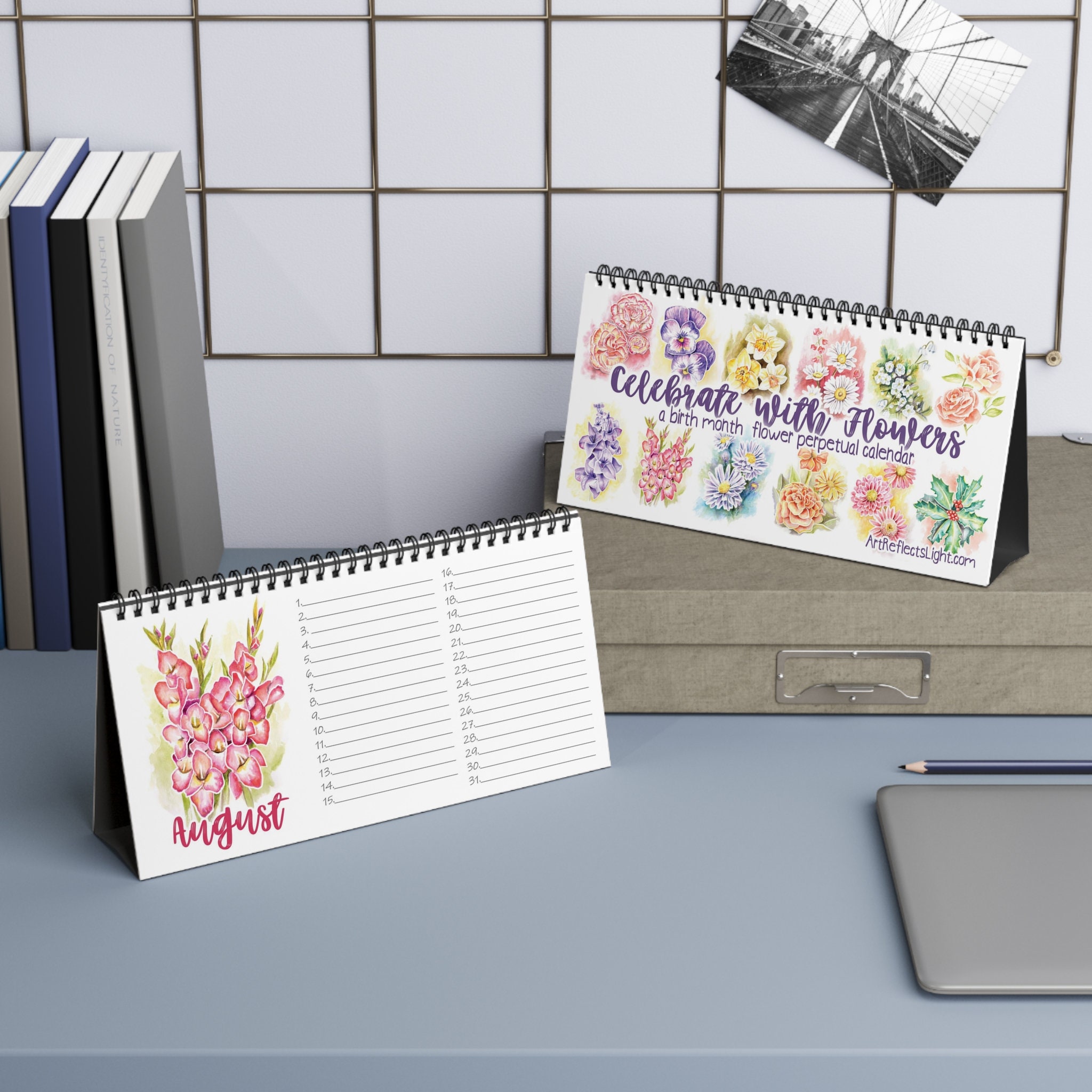 Birth Month Flower Celebration Calendar Desk Calendar Floral Perpetual ...
