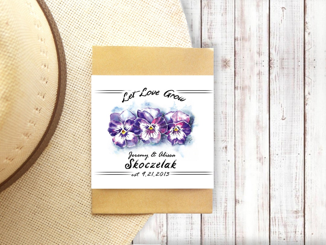 Custom Purple Pansy Seed Packet Wedding Favors Personalized Seed Pack ...