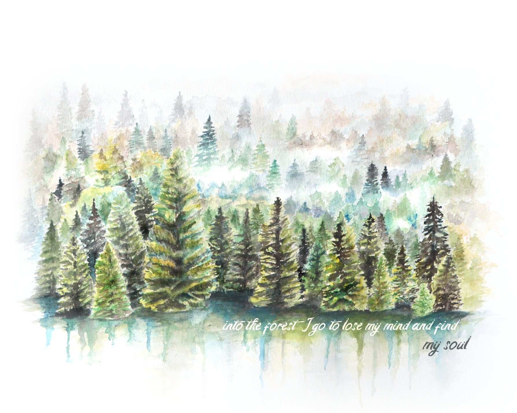 Forest Watercolor Art Print~ Pine Trees Forest Painting~ John Muir Into ...