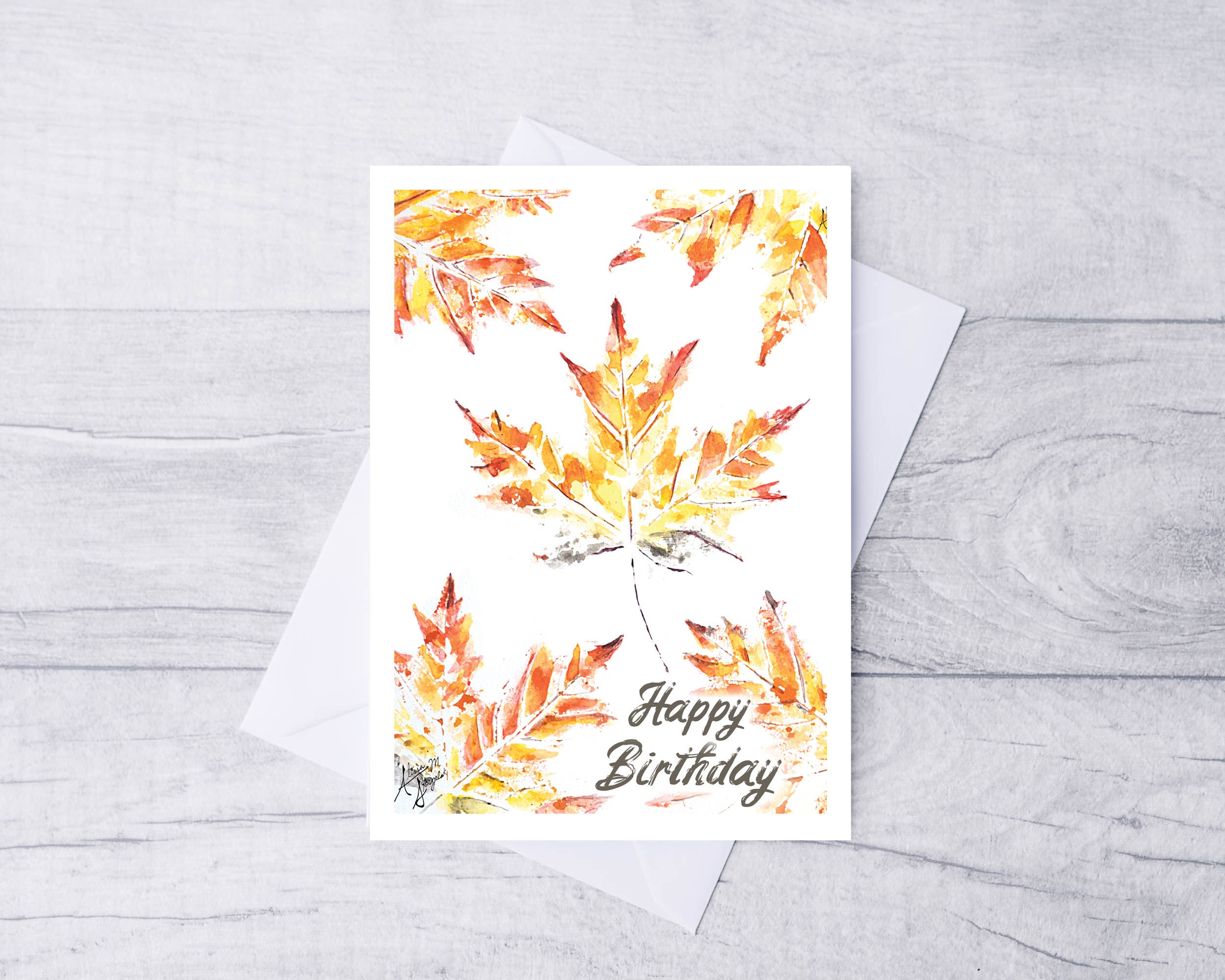 Printable Fall Happy Birthday Card Autumn Leaf Digital Birthday Card ...