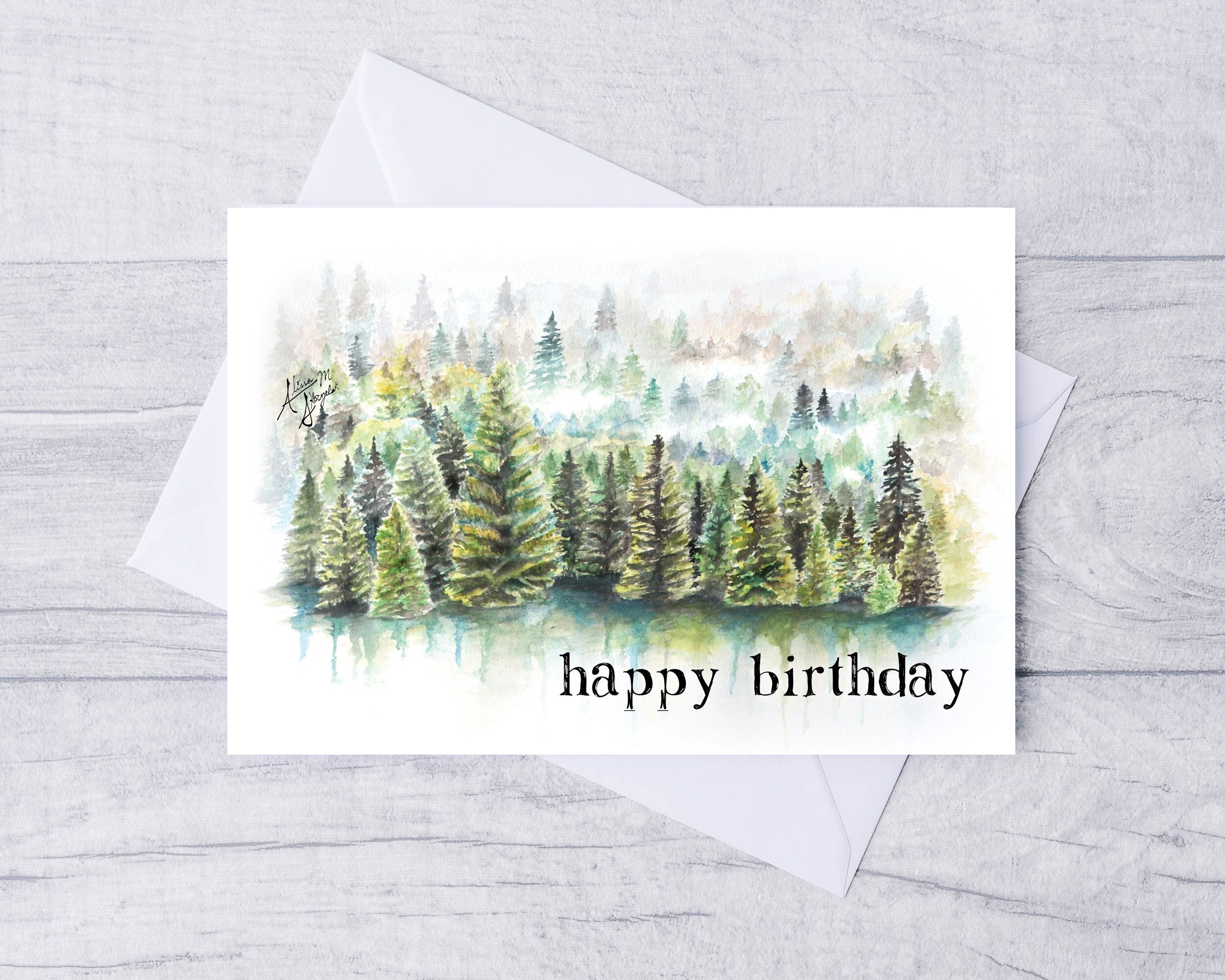 Forest Happy Birthday Card Printable 5x7 Inch A7 Watercolor Woods ...