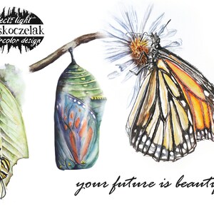 Printable Monarch Butterfly Caterpillar Chrysalis Watercolor Art ~ Girl ...