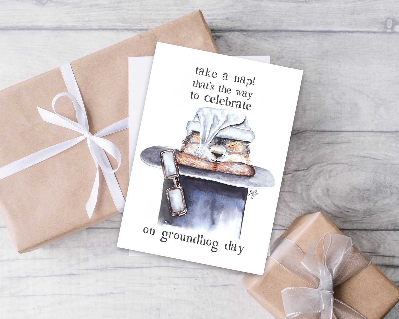 Groundhog Day Nap Card: Funny Punxsutawney Phil Note Card With Envelope ...