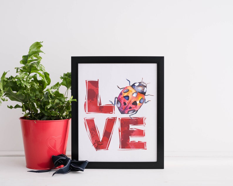 Love Bug Ladybug Modern Wall Art Print Red Love Square Wall Art Love ...