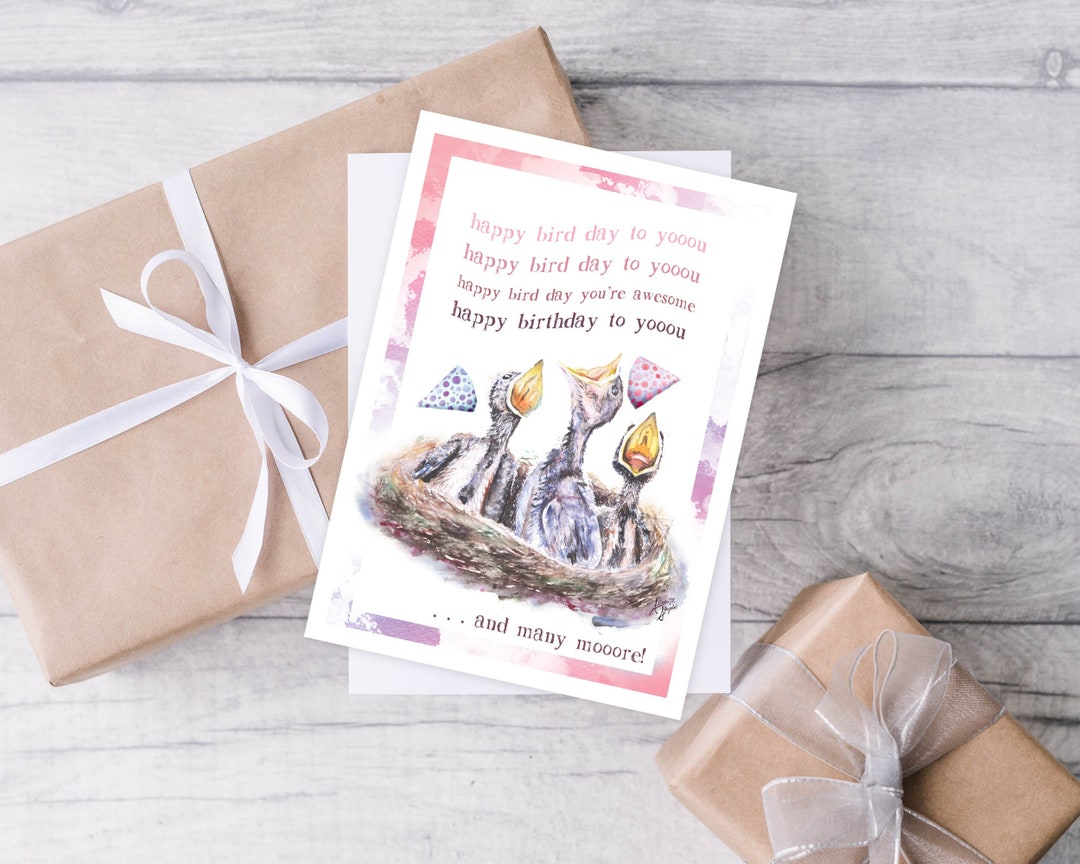 Pink Baby Bird Happy Birthday Card "happy Bird Day" Birthday Song ...