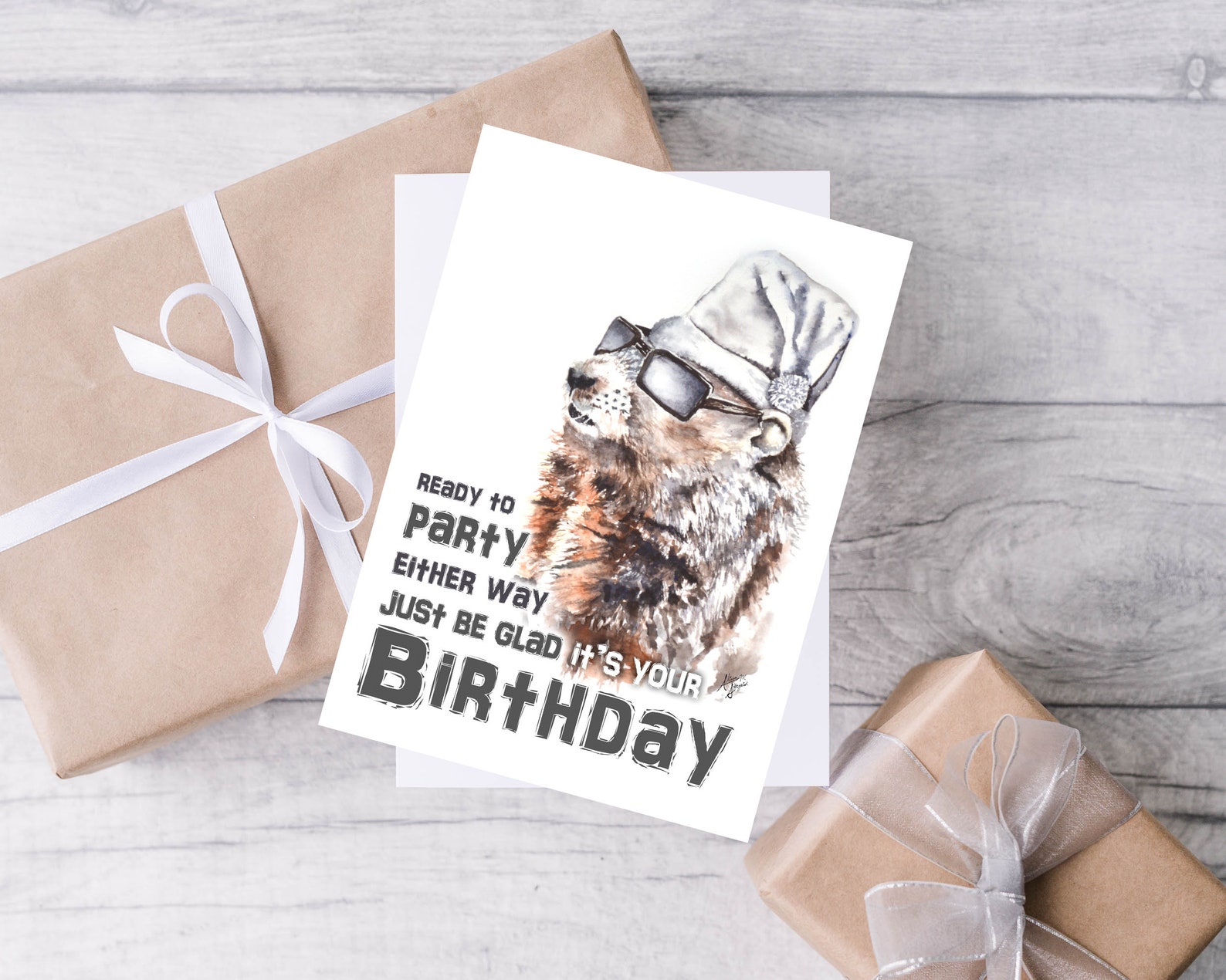 Funny Groundhog Birthday Card Printable 5x7 Inch A7 Watercolor Birthday ...