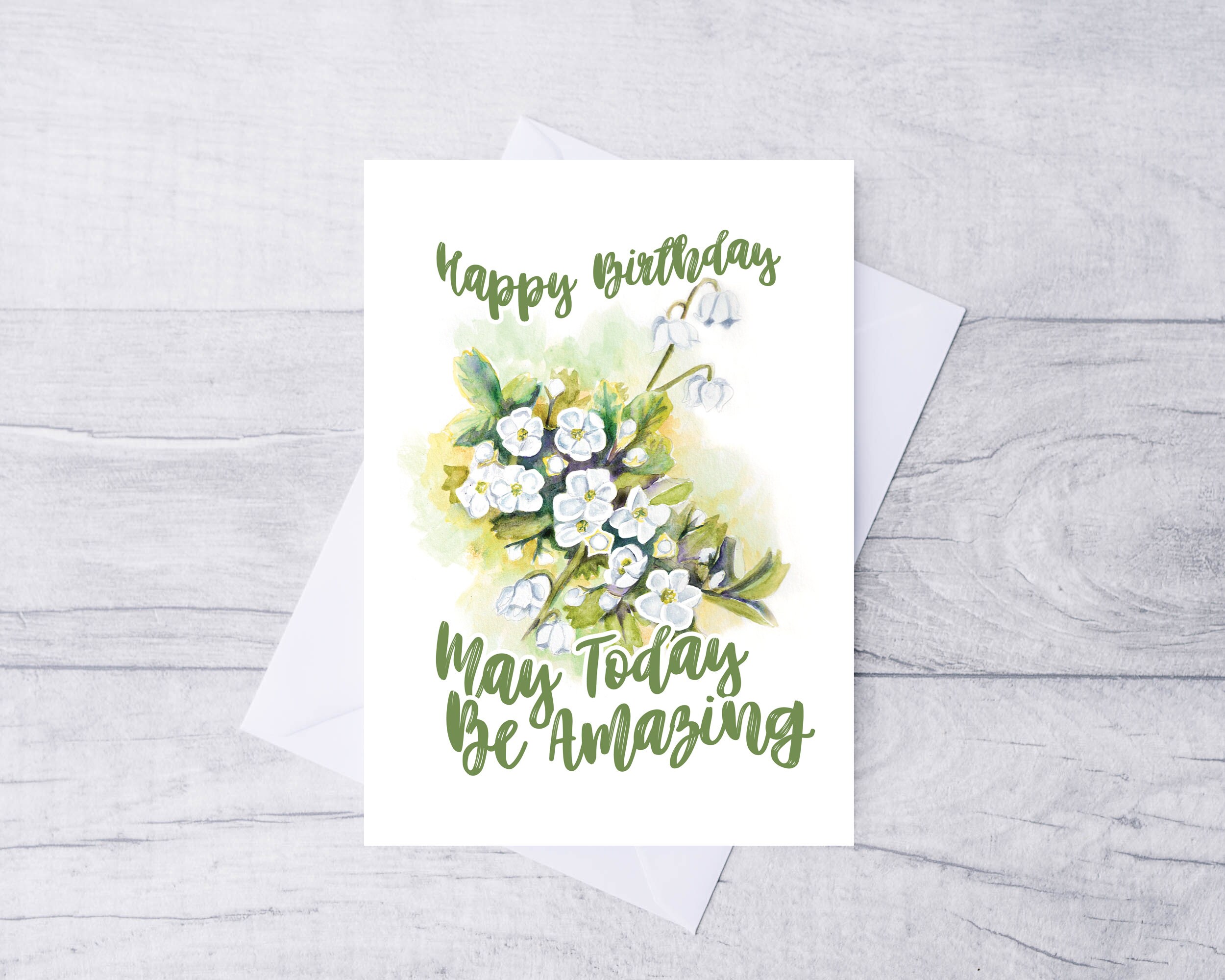 May Birthday Card Mary Birth Month Flower Card Hawthorne Card Birthday ...