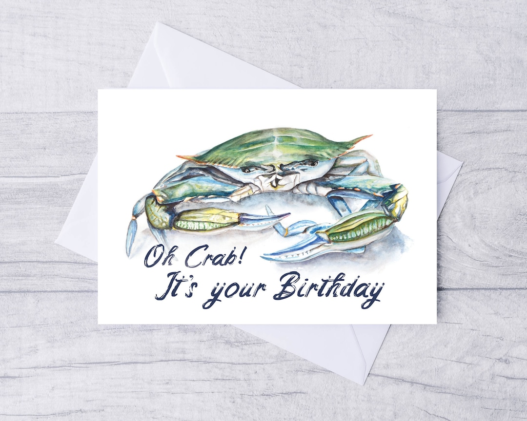 Oh Crab Birthday Card Printable ~ Blue Crab 5x7 Inch A7 Watercolor ...