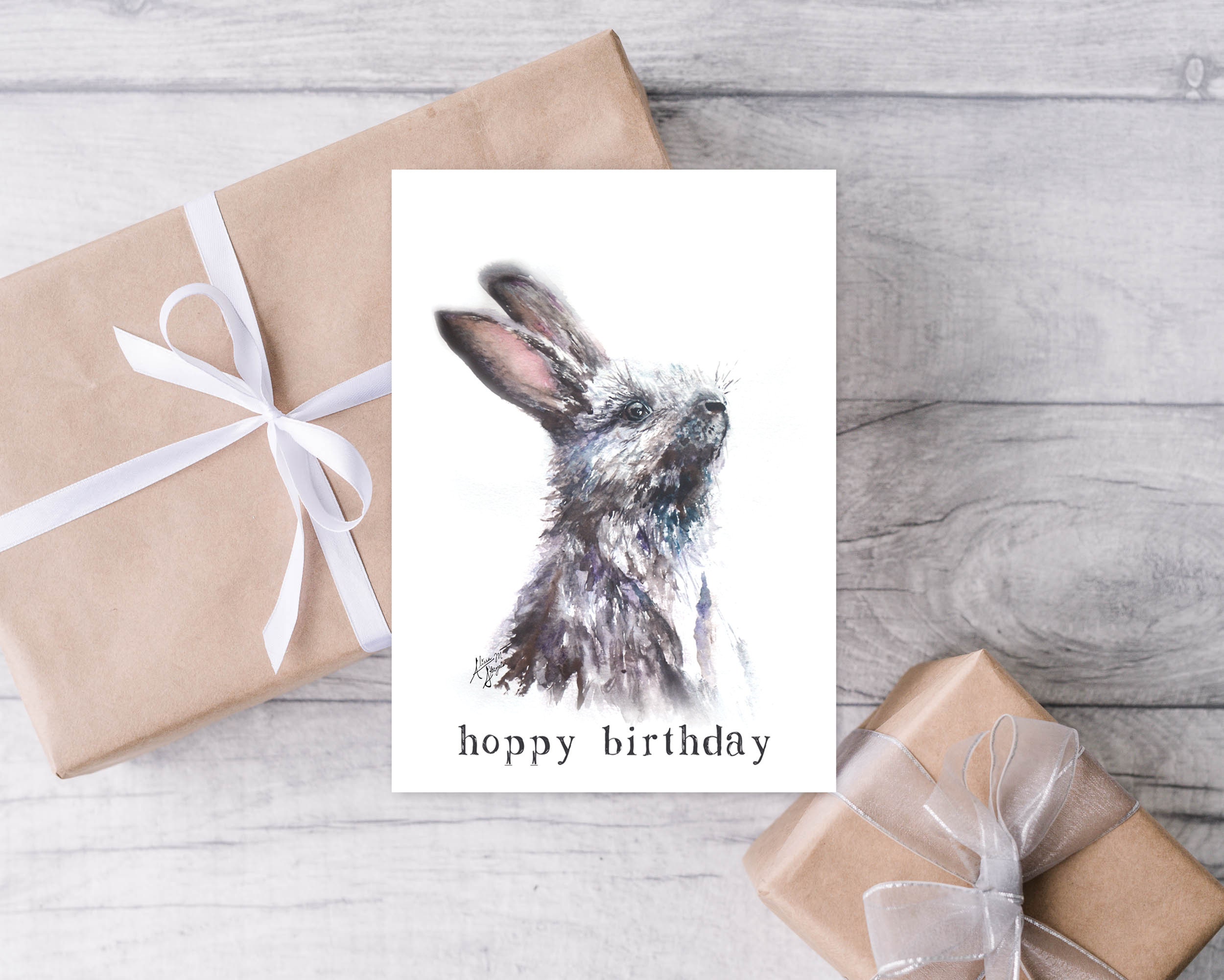 Bunny Birthday Card hoppy Birthday A2 or A7 Happy Birthday Card Rabbit ...