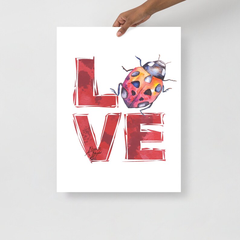 Love Bug Ladybug Modern Wall Art Print Red Love Square Wall Art Love ...