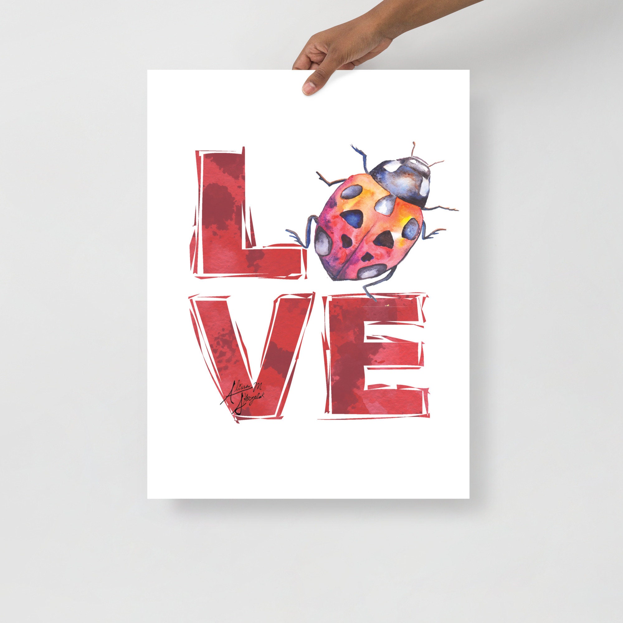 Love Bug Ladybug Modern Wall Art Print Red Love Square Wall Art Love ...