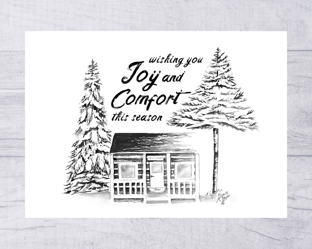 Rustic Cabin Christmas Card Printable 5x7 Watercolor Folded - Etsy