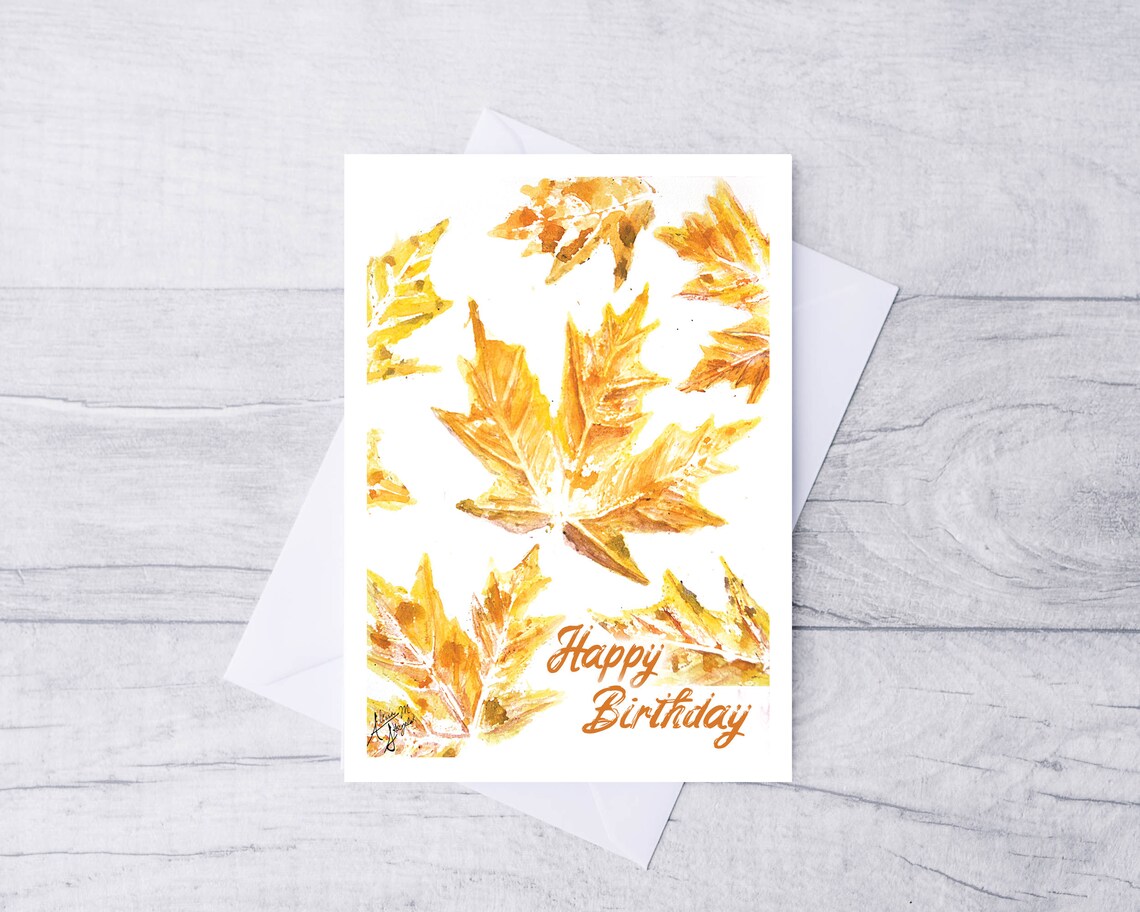 Printable Fall Happy Birthday Card Autumn Leaf Digital Birthday Card ...