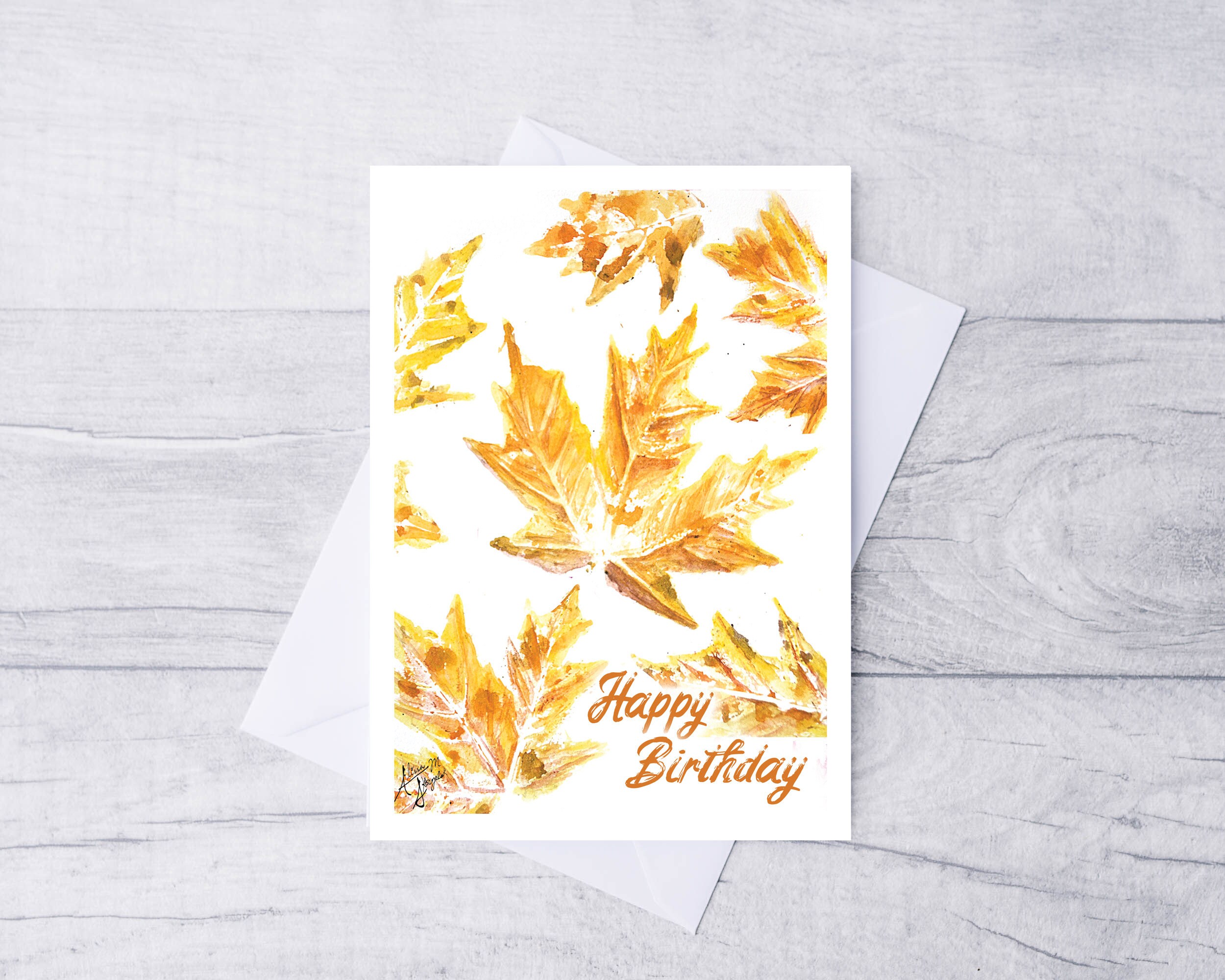 Printable Fall Happy Birthday Card Autumn Leaf Digital Birthday Card ...