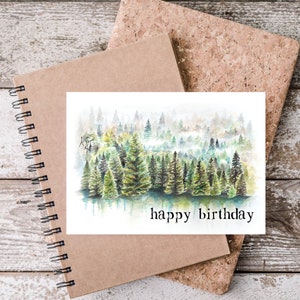 Forest Happy Birthday Card Printable 5x7 Inch A7 Watercolor Woods ...