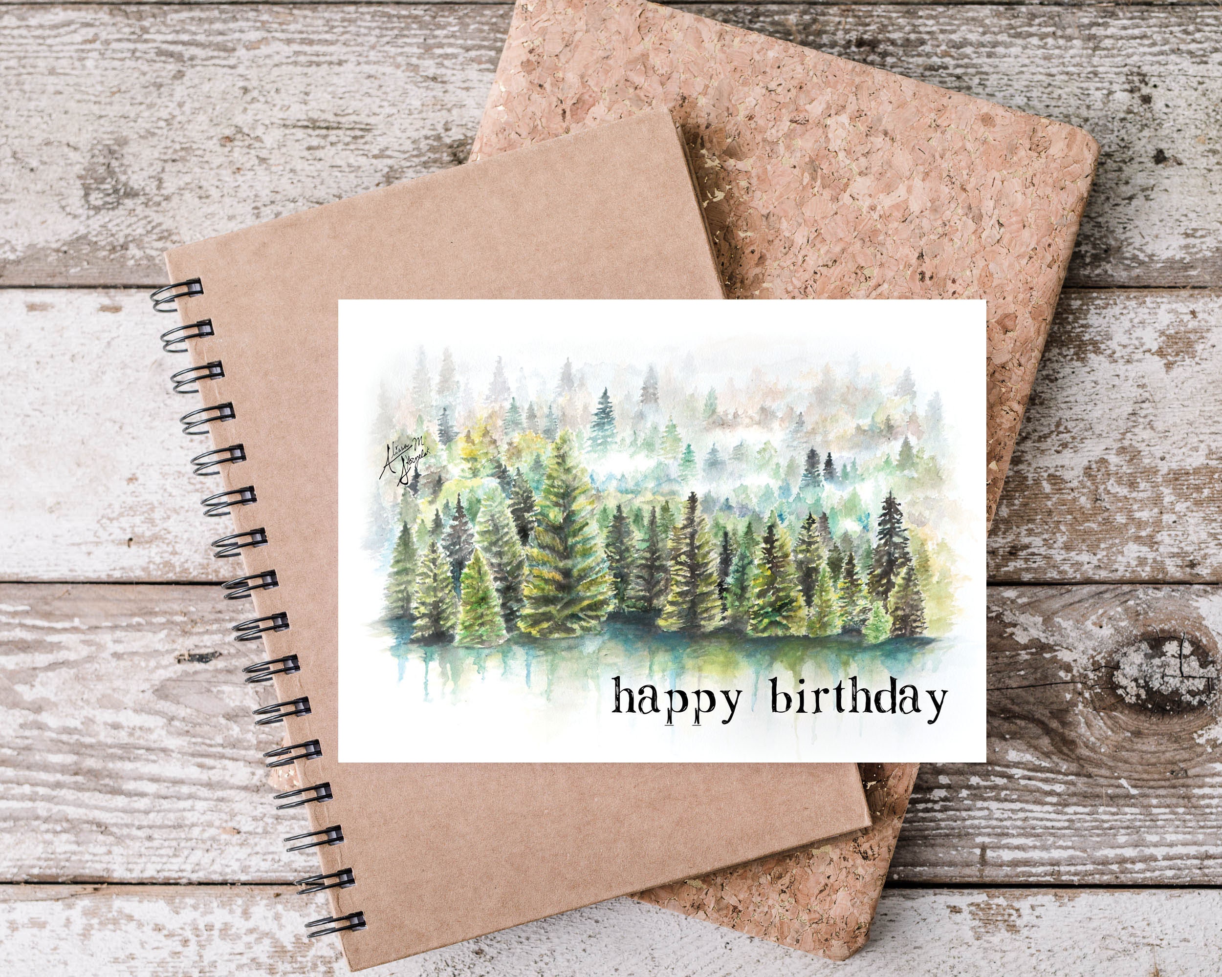 Forest Happy Birthday Card Printable 5x7 Inch A7 Watercolor Woods ...