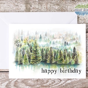 Forest Happy Birthday Card Printable 5x7 Inch A7 Watercolor Woods ...