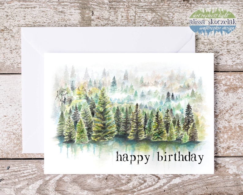 Forest Happy Birthday Card Printable 5x7 Inch A7 Watercolor Woods ...