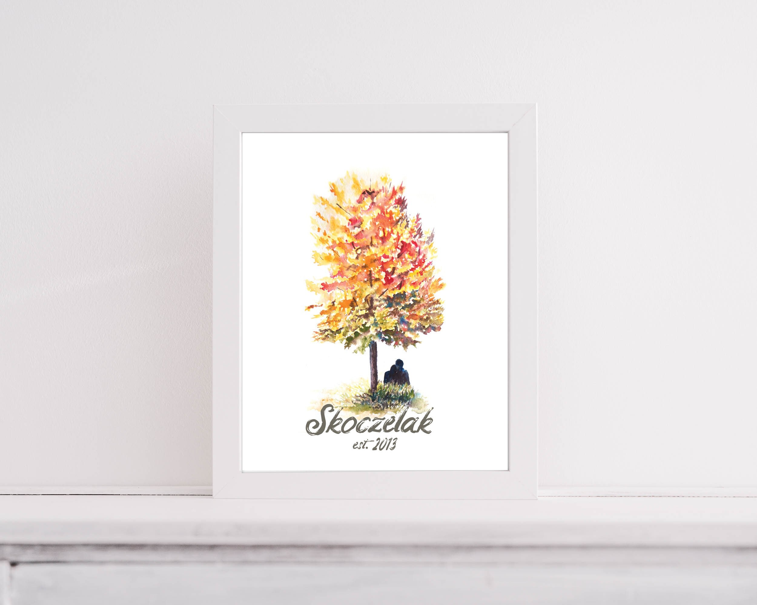 Custom Last Name Fall Tree Art Print Couple Under Autumn - Etsy