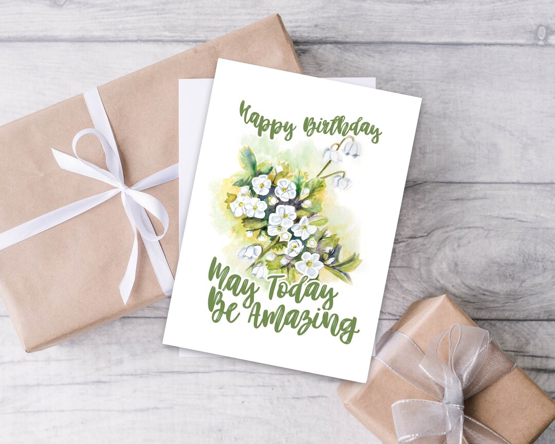 May Birthday Card | Mary Birth Month Flower Card | Hawthorne Card ...
