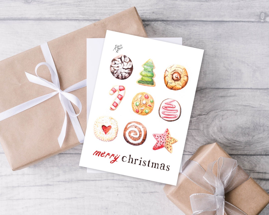 Christmas Cookies Printable Watercolor Christmas Card, 5x7 Folded ...