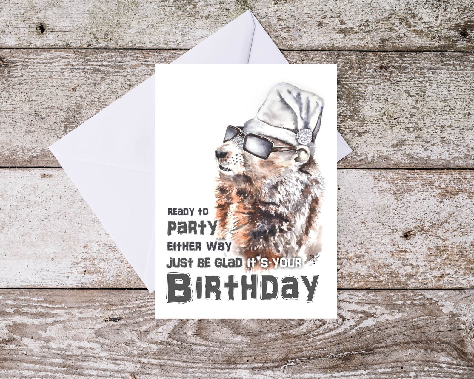 Funny Groundhog Birthday Card Printable 5x7 Inch A7 Watercolor Birthday ...
