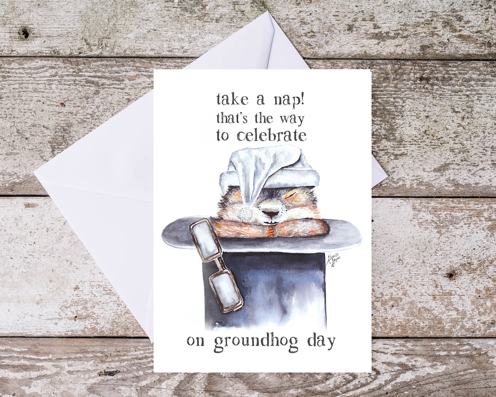 Groundhog Day Nap Card: Funny Punxsutawney Phil Note Card With Envelope ...