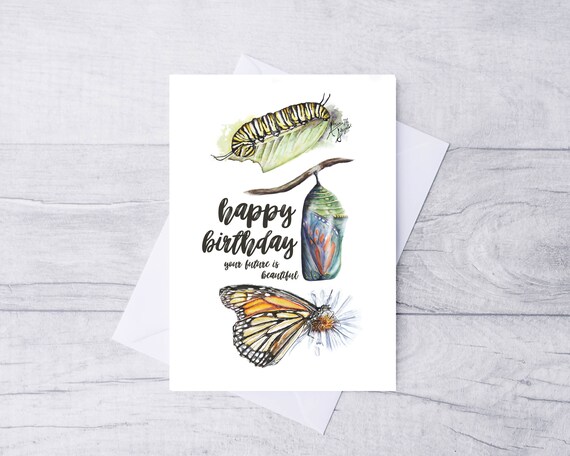 Monarch Printable Happy Birthday Card 5x7 Inch Folded - Etsy