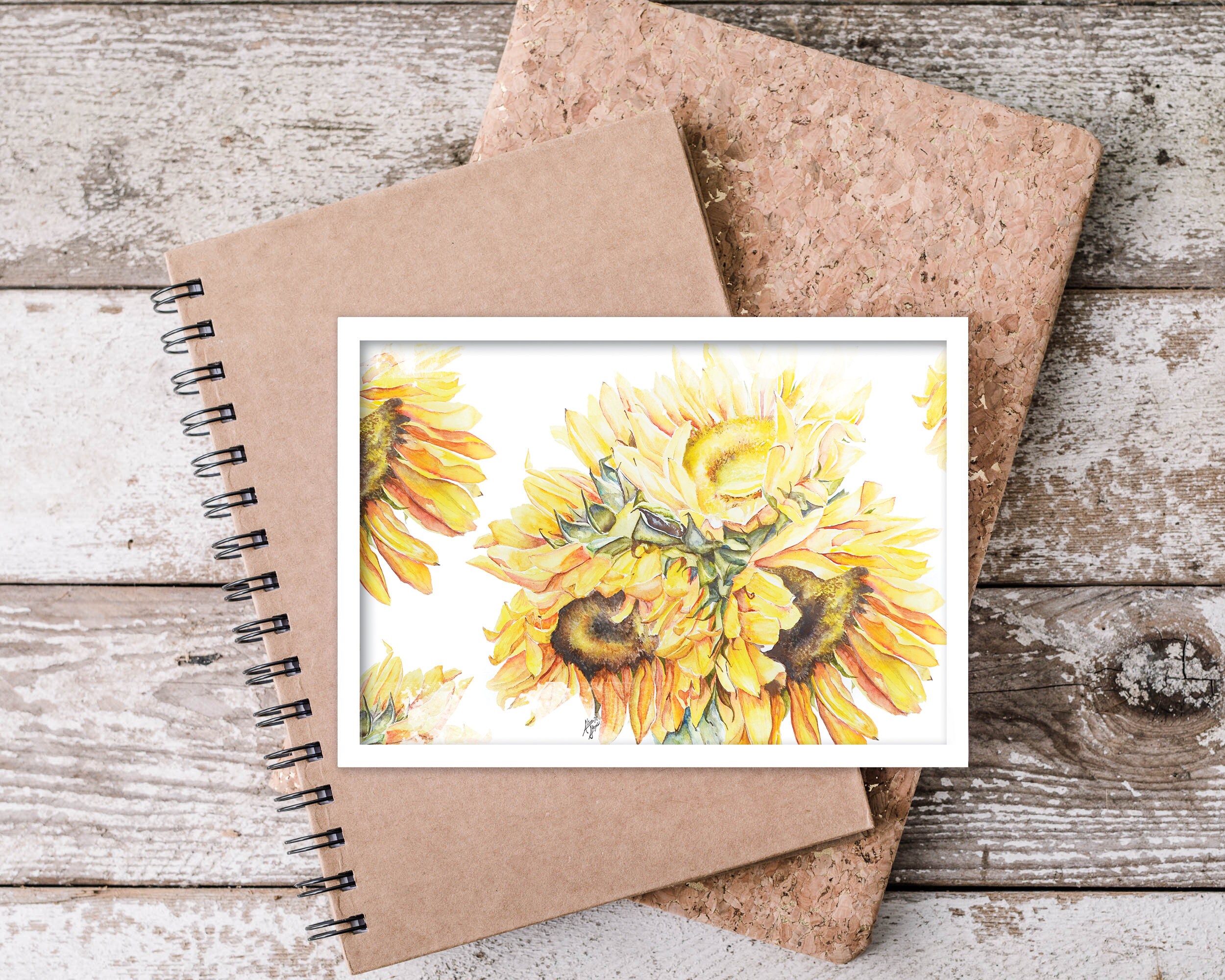 Sunflower Card Watercolor Sunflower Art Print Note Card Set W ...