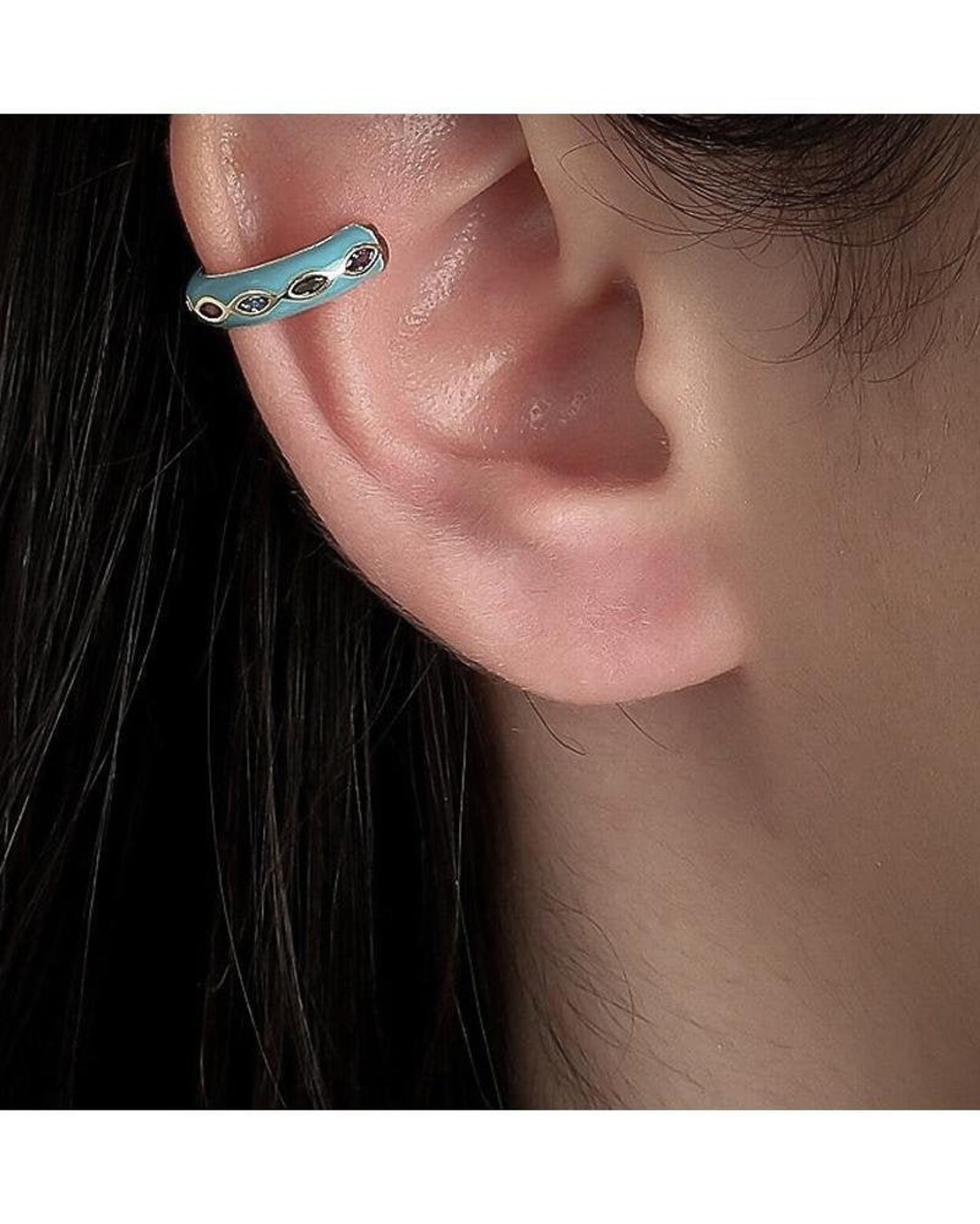 Blue Ear Cuff With Multicolor Stones| Bridal or Wedding Jewelry - Etsy