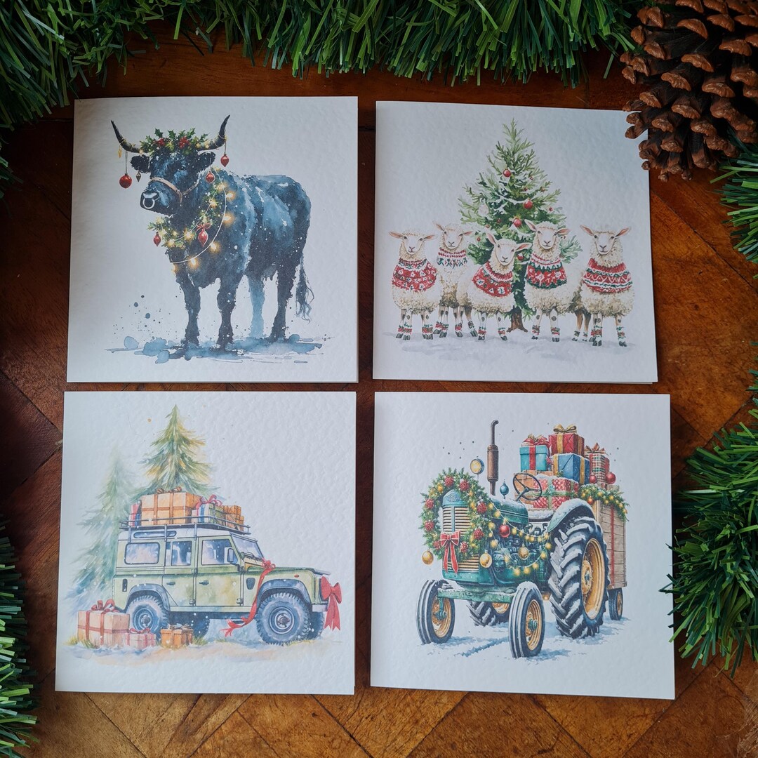 Farmer Farm Country Christmas Card Pack of 4 - Etsy UK
