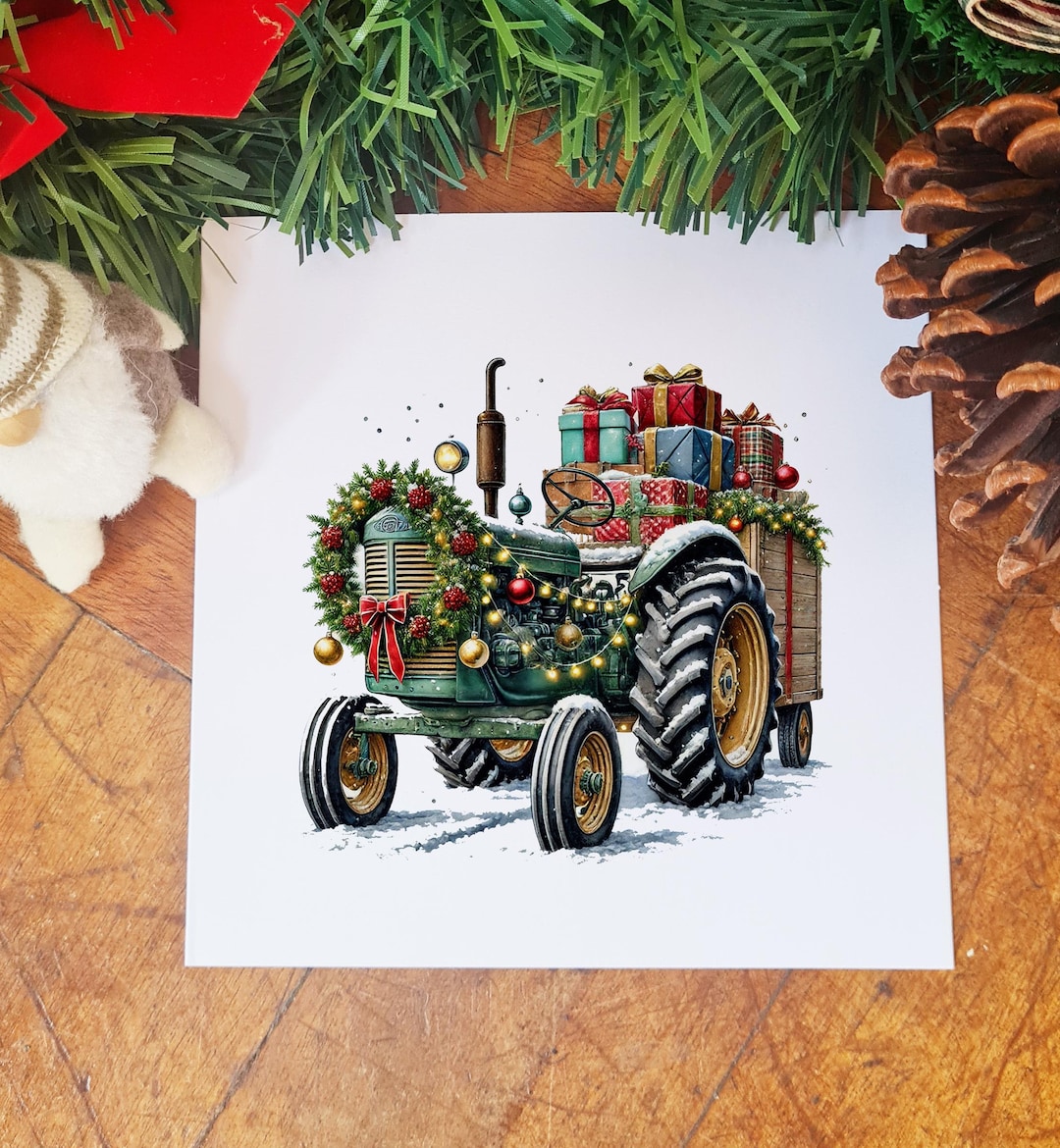 Farming Tractor Sleigh Christmas Card - Etsy