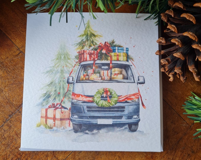 Camper Van and Dogs Christmas Holiday Road Trip Greeting Card - Etsy