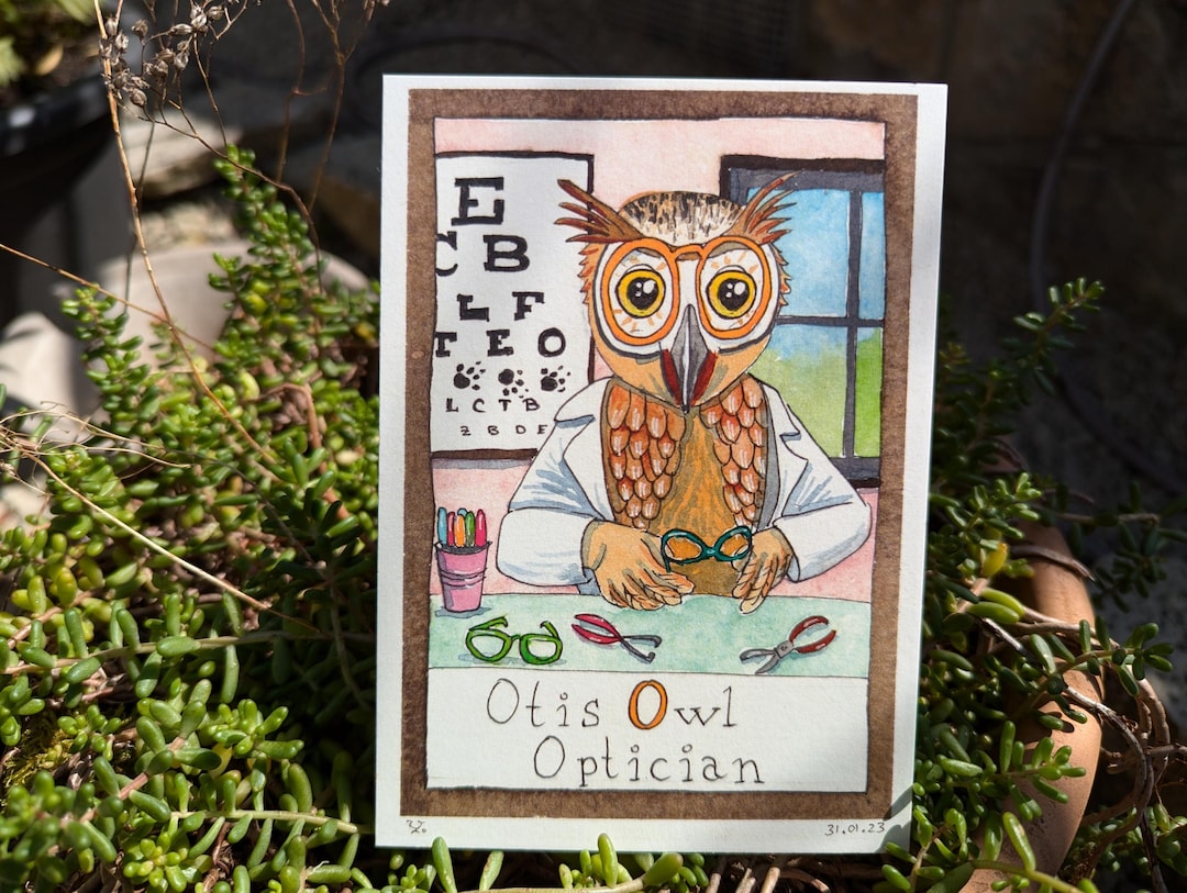 Y's Animal Alphabet: Otis Owl, Optician - the Postcard - Etsy