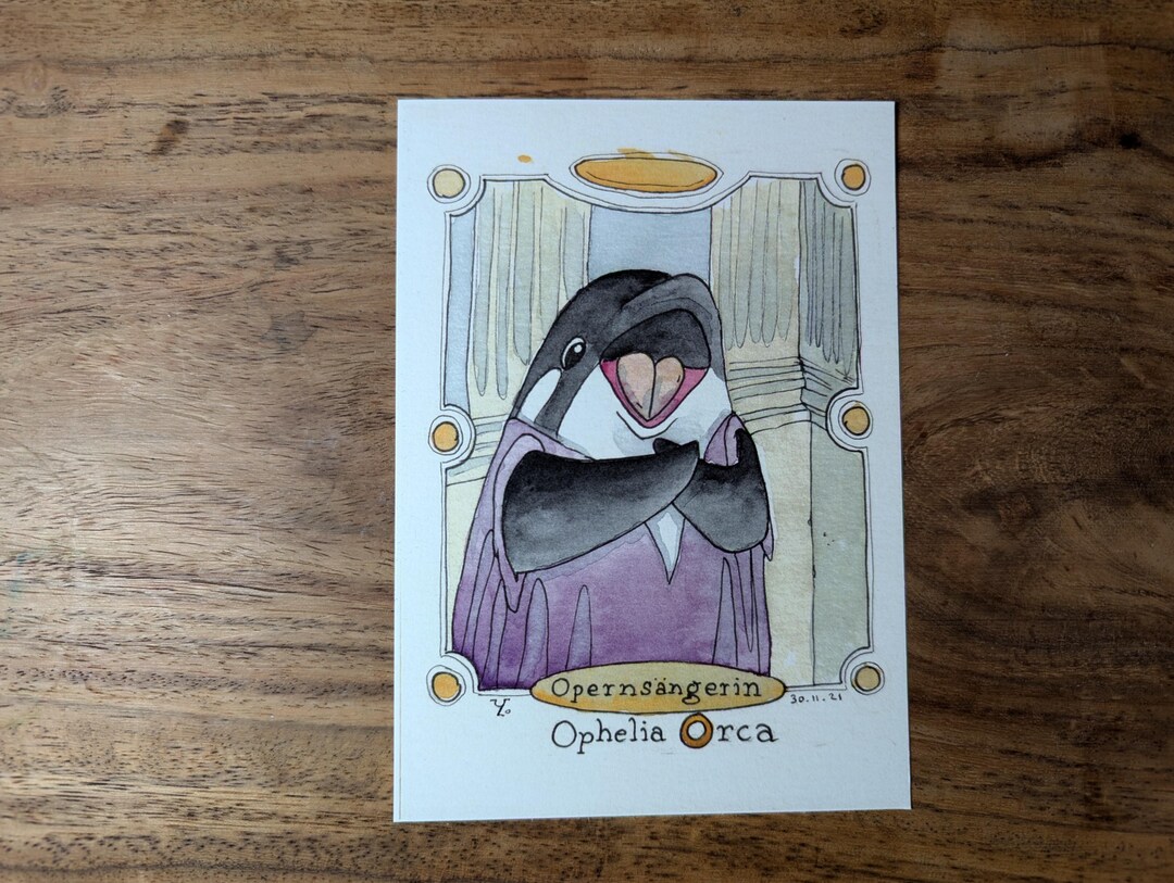Y's Animal Alphabet: Ophelia Orca, Opera Singer - the Postcard - Etsy
