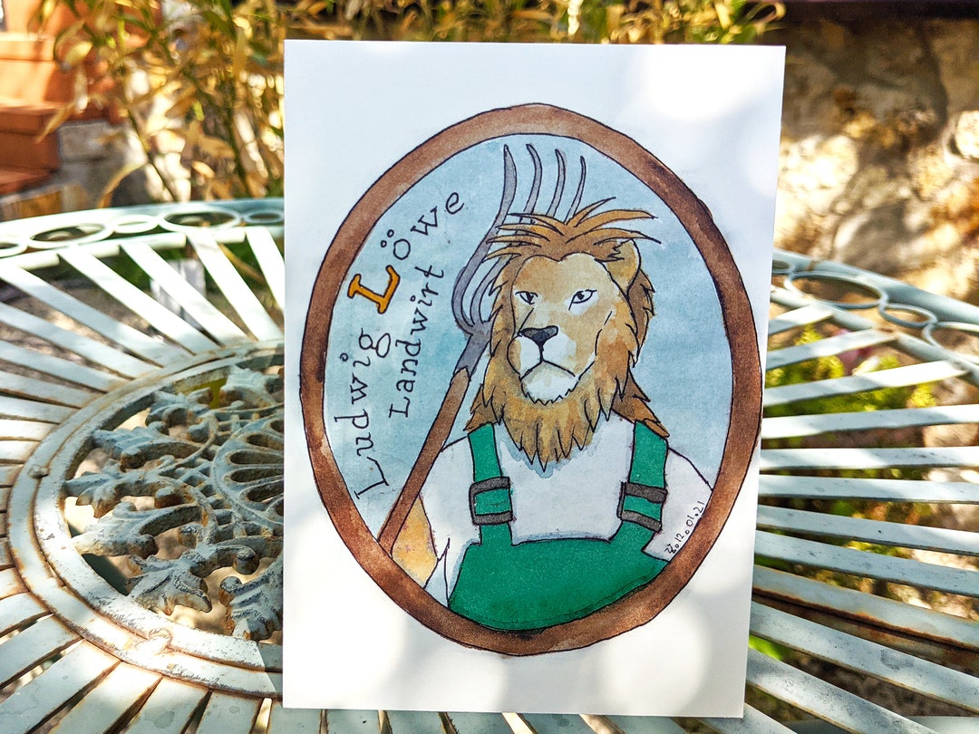 Y's Animal Alphabet: Ludwig Löwe, Farmer - the Postcard - Etsy