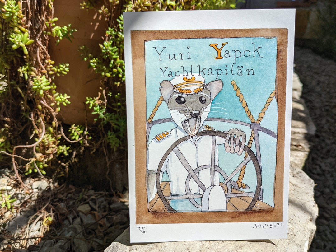 Y's Animal Alphabet: Yuri Yapok, Yacht Captain - the Postcard - Etsy