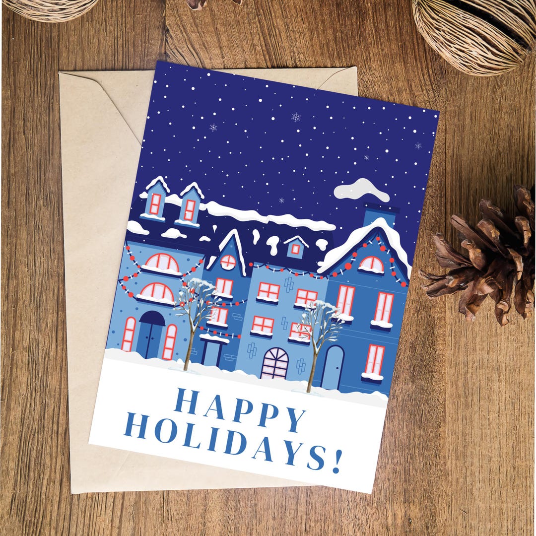 Printable Happy Holidays Digital Card Template 5x7, Cute and Cozy ...