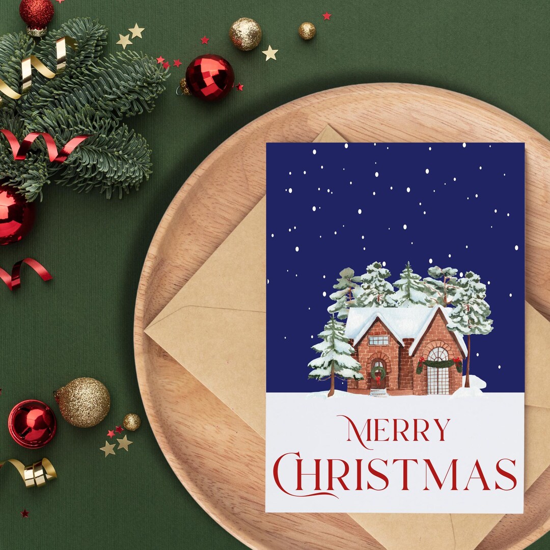 Printable Merry Christmas Greeting Card Template, 5x7 Cute Christmas ...
